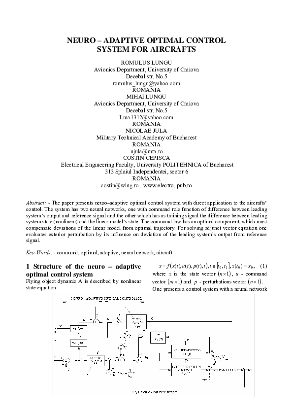 (PDF) Neuro - Adaptive Optimal Control System for Aircrafts