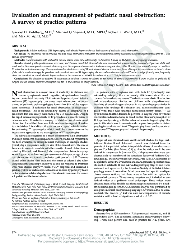 (PDF) Evaluation and Management of Pediatric Nasal Obstruction: A ...