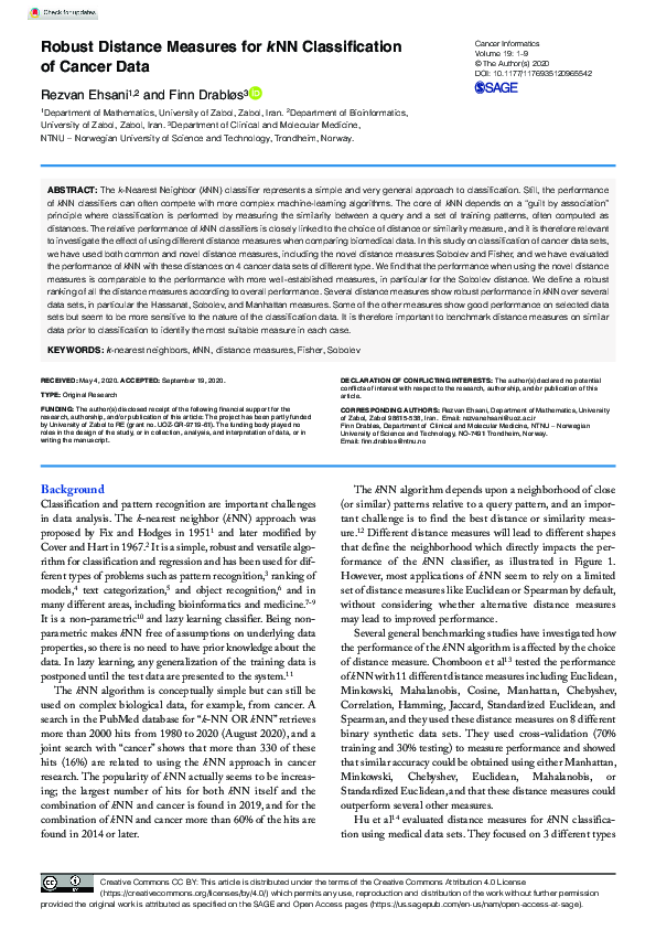 (PDF) Robust Distance Measures for kNN Classification of Cancer Data