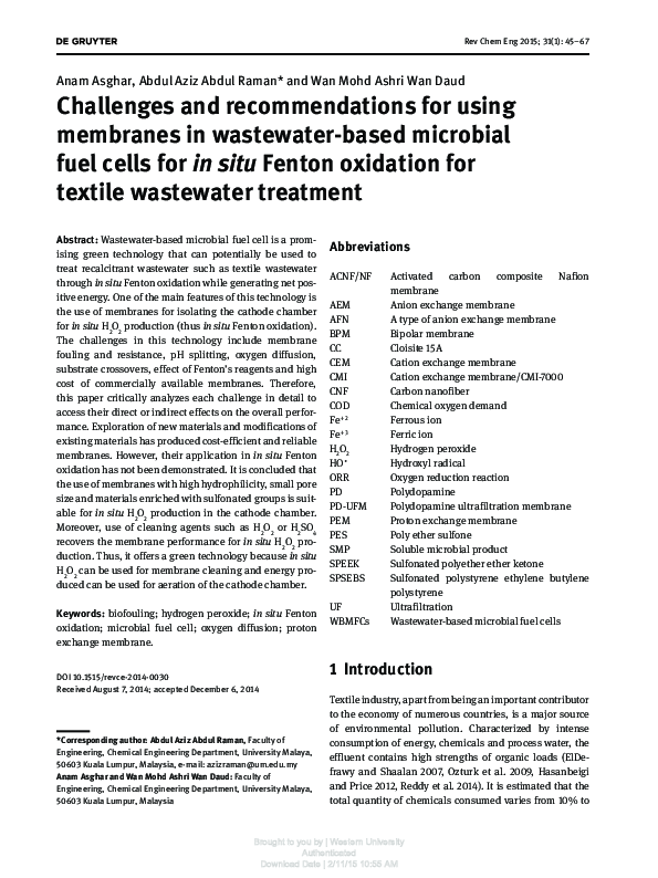(PDF) Challenges and recommendations for using membranes in wastewater ...
