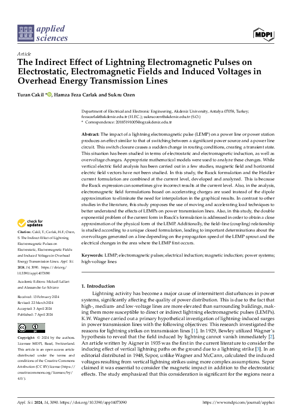 (PDF) The Indirect Effect of Lightning Electromagnetic Pulses on Electrostatic, Electromagnetic ...