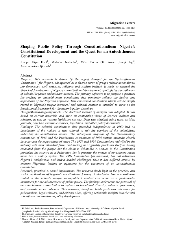 (PDF) SHAPING PUBLIC POLICY THROUGH CONSTITUTIONALISM - NIGERIAS QUEST ...