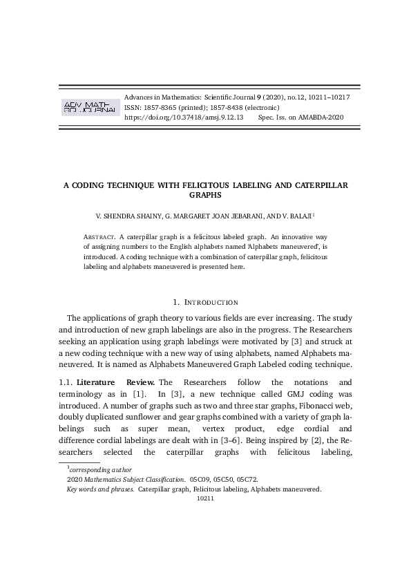 (PDF) A Coding Technique with Felicitous Labeling and Caterpillar Graphs