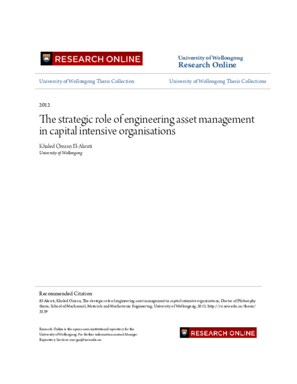 (PDF) The strategic role of engineering asset management in capital ...