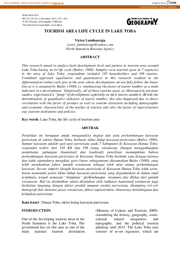 (PDF) Tourism Area Life Cycle in Lake Toba