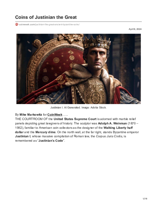 (PDF) Coins of Justinian the Great
