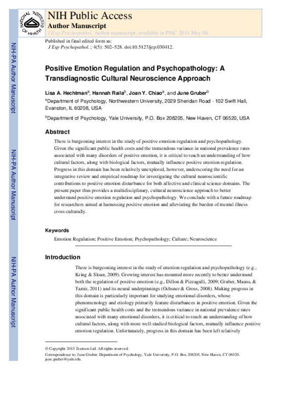 (PDF) Positive Emotion Regulation and Psychopathology: A ...
