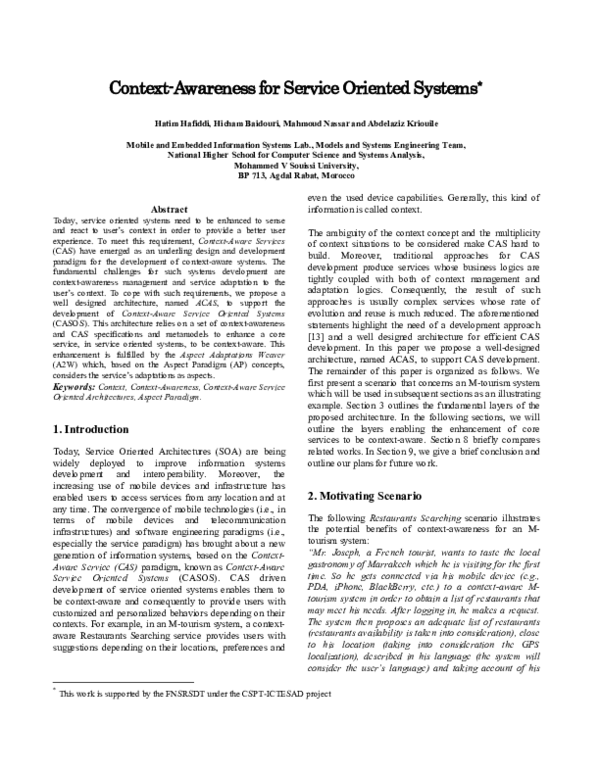 (PDF) Context-Awareness for Service Oriented Systems