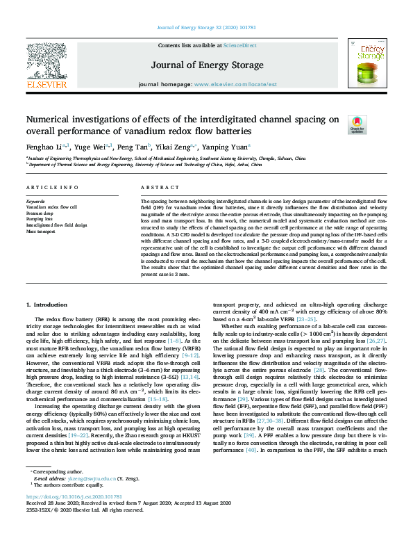 (PDF) Numerical investigations of effects of the interdigitated channel spacing on overall ...