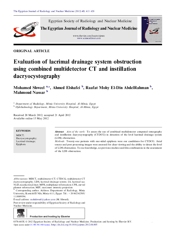 Evaluation of lacrimal drainage system obstruction using combined ...