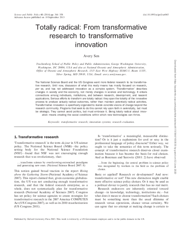 (PDF) Totally radical: From transformative research to transformative ...