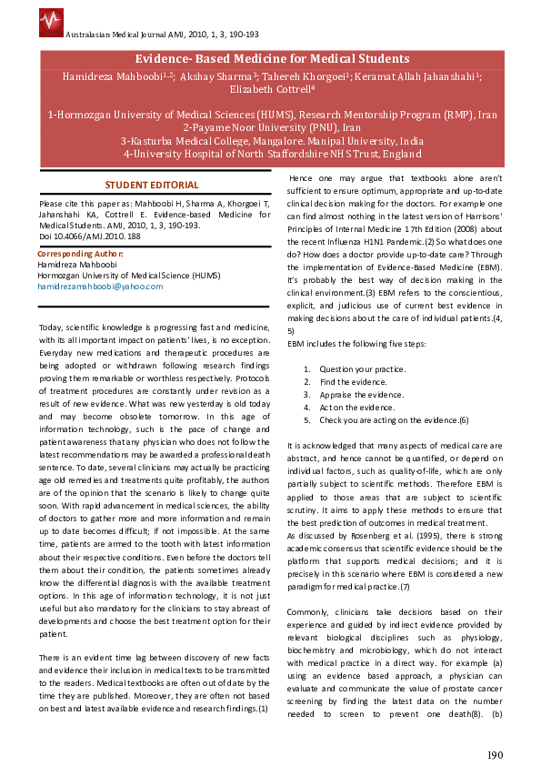 (PDF) Evidence- Based Medicine for Medical Students