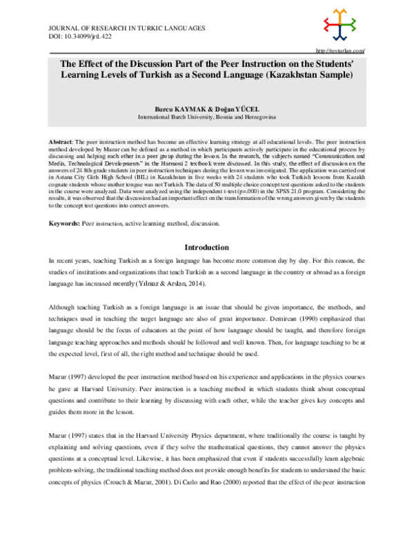 (PDF) The Effect of the Discussion Part of the Peer Instruction on the ...