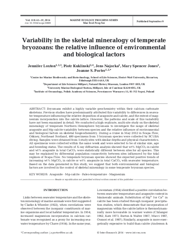 (PDF) Variability in the skeletal mineralogy of temperate bryozoans: the relative influence of ...