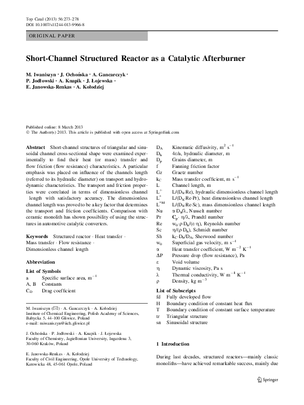 (PDF) Short-Channel Structured Reactor as a Catalytic Afterburner ...