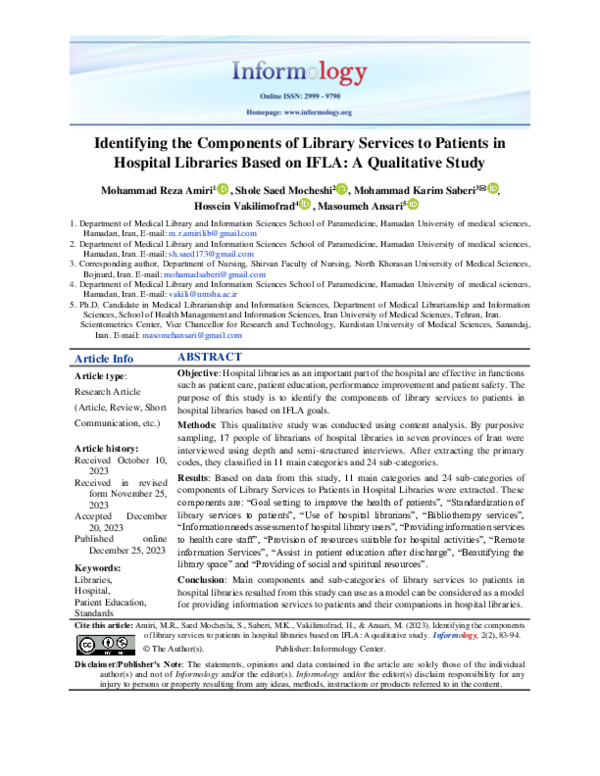 (PDF) Identifying the Components of Library Services to Patients in ...