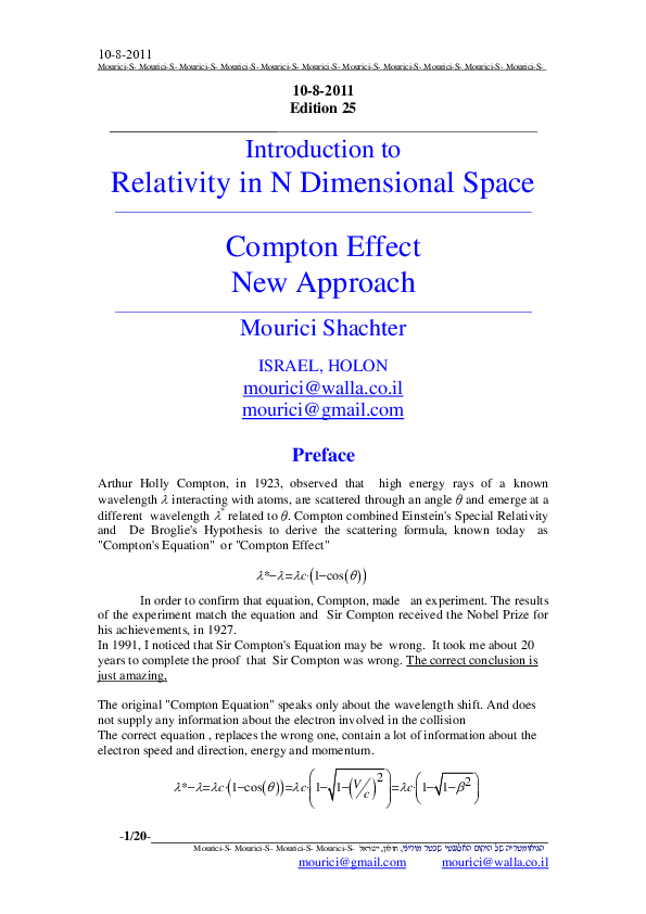 (PDF) Relativity in N Dimensinal Space, Compton Effect