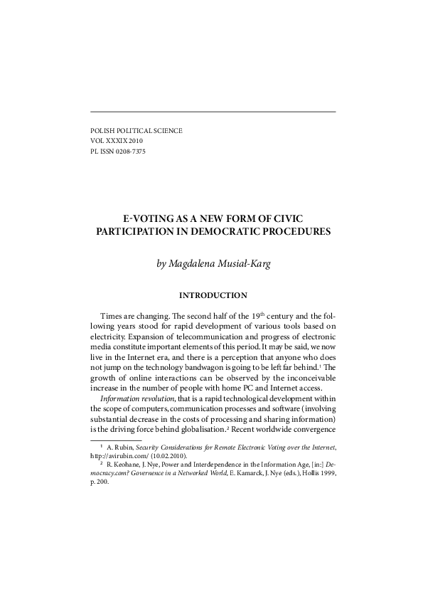 (PDF) E-Voting as a New Form of Civic Participation in Democratic Procedures