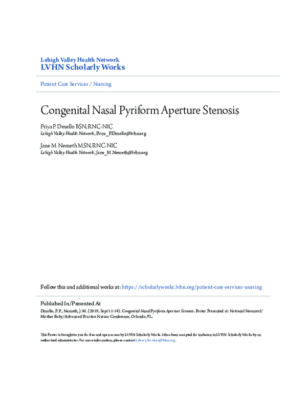 (PDF) Congenital nasal pyriform aperture stenosis in newborn: report on ...