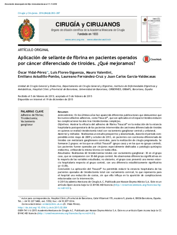 (PDF) Aplicación de sellante de fibrina en pacientes operados por ...