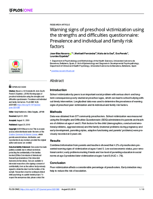 (PDF) Warning signs of preschool victimization using the strengths and ...