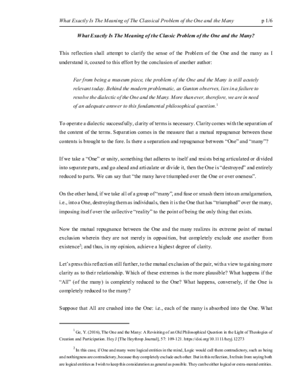 (PDF) What exactly is the Problem of the One and the Many?