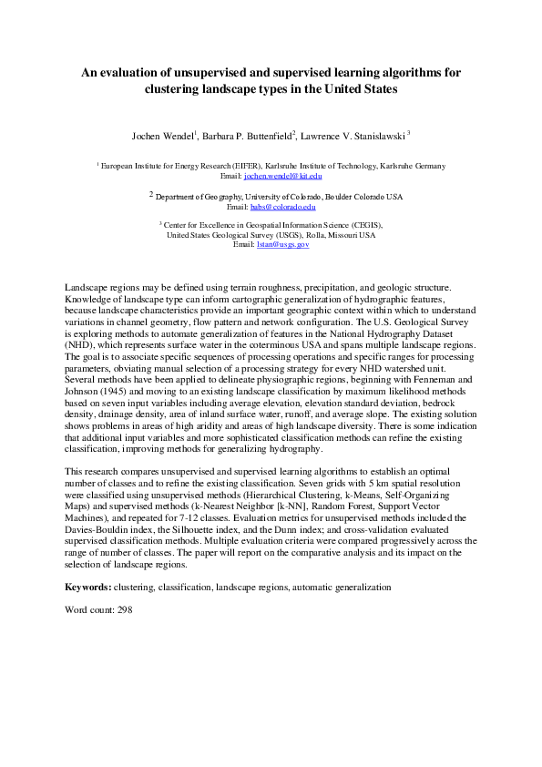(PDF) An evaluation of unsupervised and supervised learning algorithms for clustering landscape ...