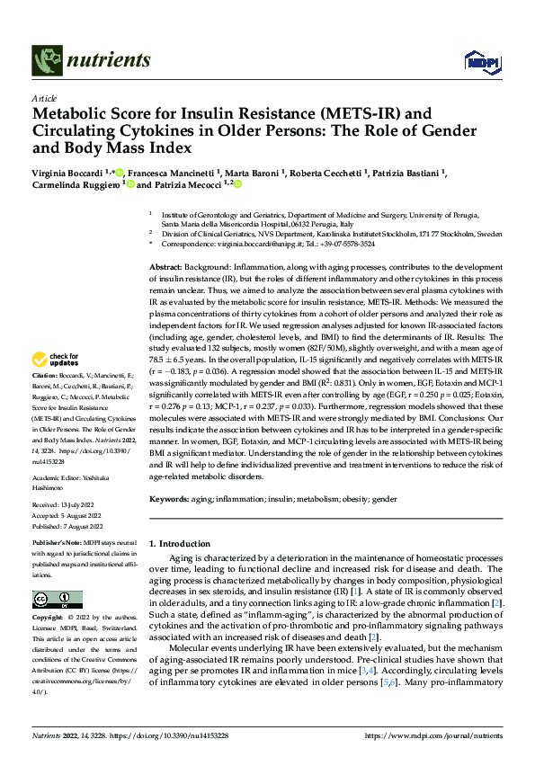 (PDF) Metabolic Score for Insulin Resistance (METS-IR) and Circulating ...