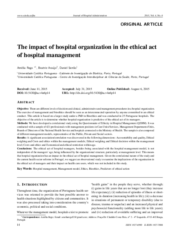 (PDF) The impact of hospital organization in the ethical act of ...
