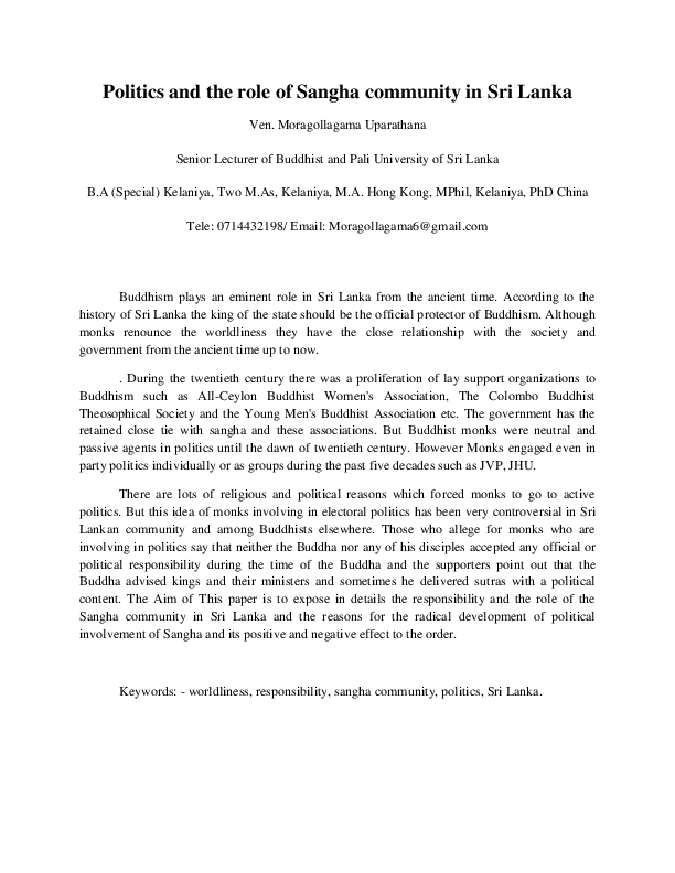 (DOC) Politics and the role of Sangha community in Sri Lanka