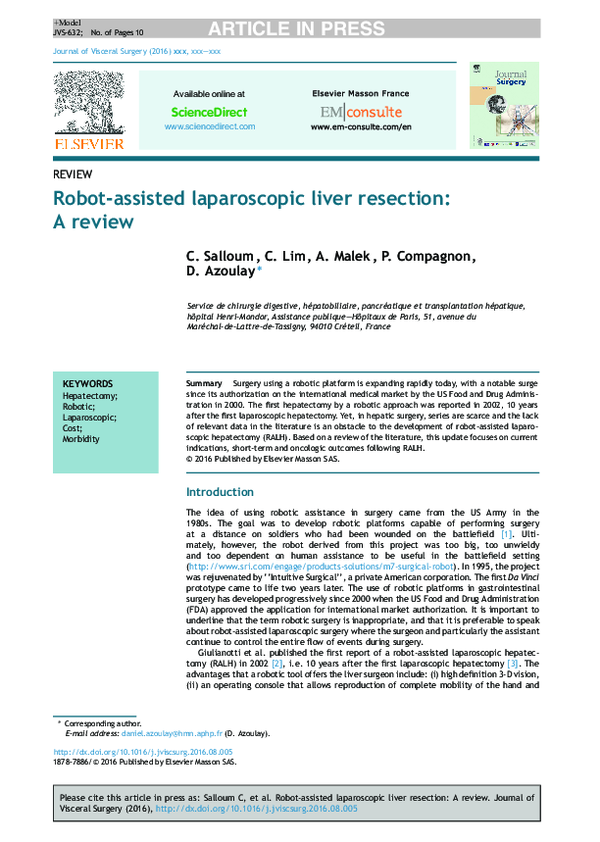 (PDF) Robot-assisted laparoscopic liver resection: A review