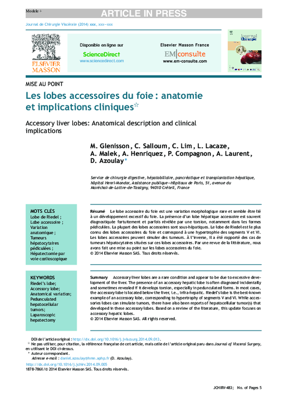 (PDF) Les lobes accessoires du foie : anatomie et implications cliniques