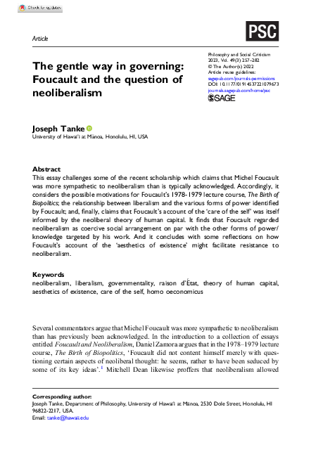 (PDF) The gentle way in governing: Foucault and the question of ...