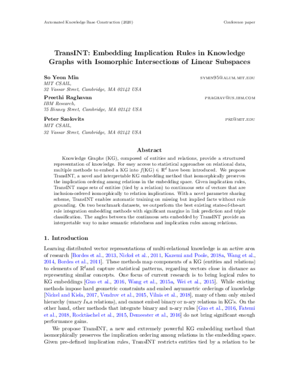 Pdf Transint Embedding Implication Rules In Knowledge Graphs With