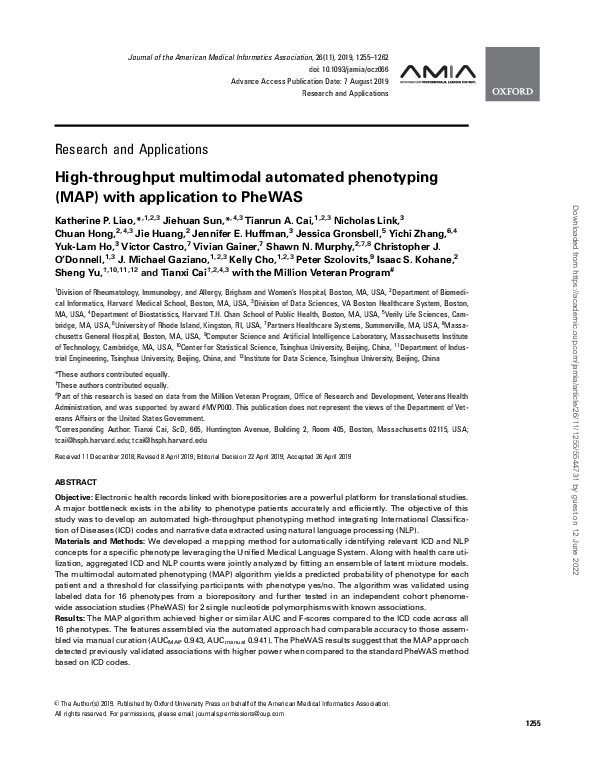 (PDF) High-throughput Multimodal Automated Phenotyping (MAP) with Application to PheWAS