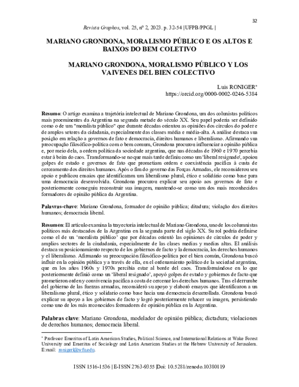 (PDF) MARIANO GRONDONA, MORALISMO PÚBLICO E OS ALTOS E BAIXOS DO BEM ...