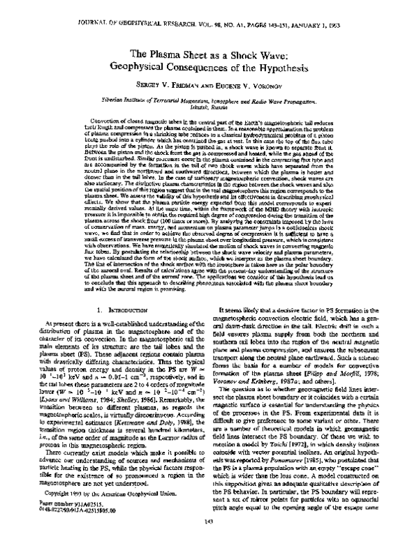 (PDF) The plasma sheet as a shock wave: Geophysical consequences of the ...