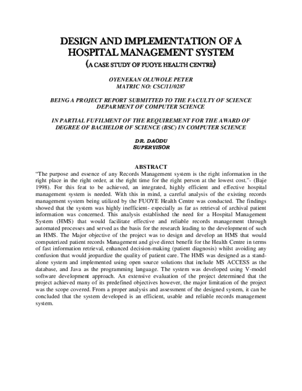 (PDF) Design and Implementation of a Hospital Management System