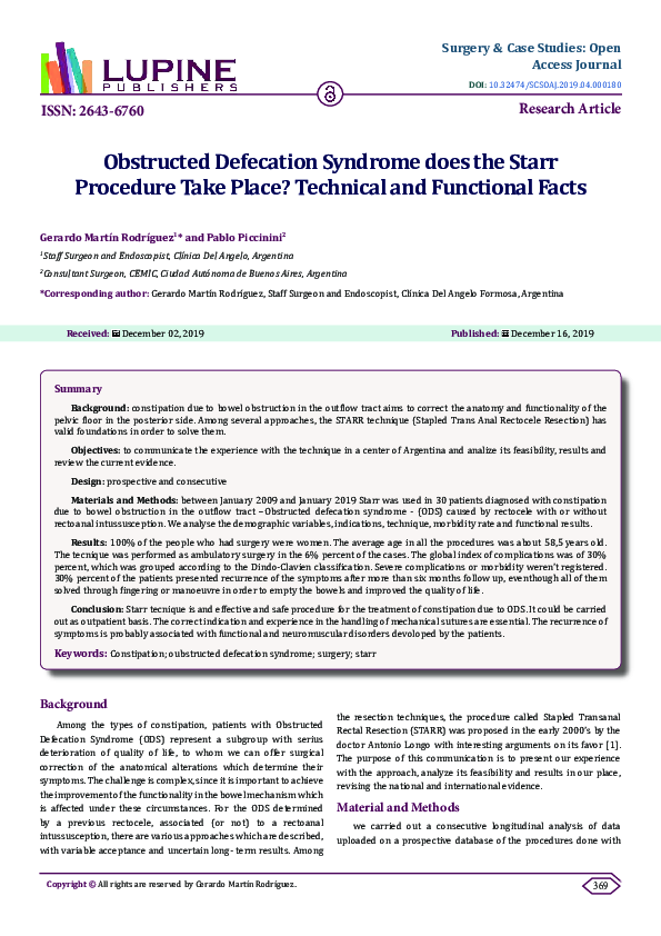 (PDF) Obstructed Defecation Syndrome does the StarrProcedure Take Place ...