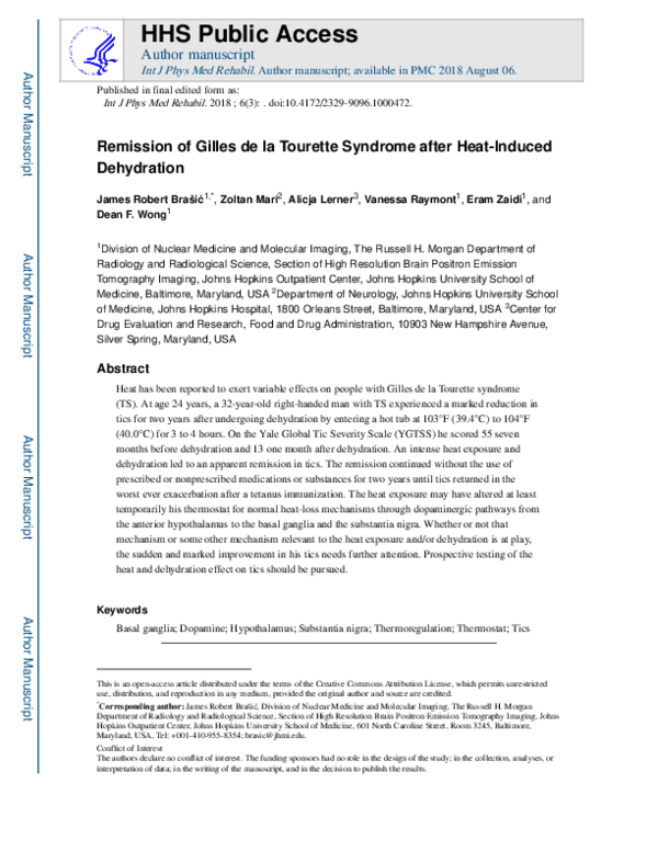 (PDF) Heat induced reduction of tics for Gilles de la Tourette Syndrome