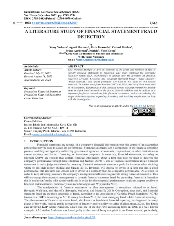 (PDF) A Literature Study of Financial Statement Fraud Detection