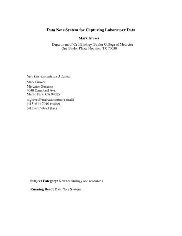 (PDF) Data Note System for Capturing Laboratory Data