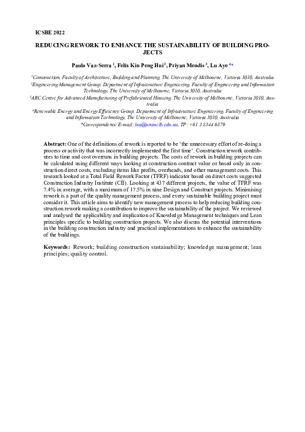 (PDF) REDUCING REWORK TO ENHANCE THE SUSTAINABILITY OF BUILDING PRO-JECTS