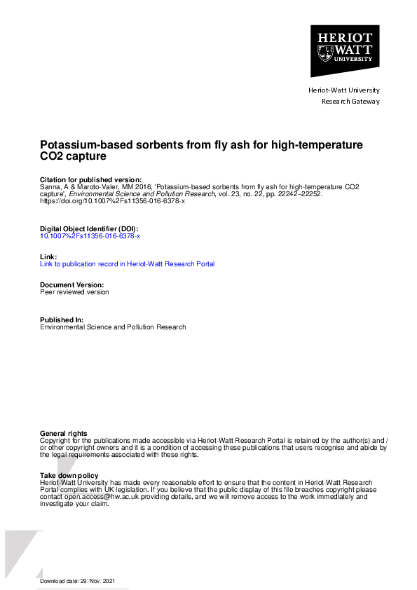 (PDF) Potassium-based sorbents from fly ash for high-temperature CO2 ...
