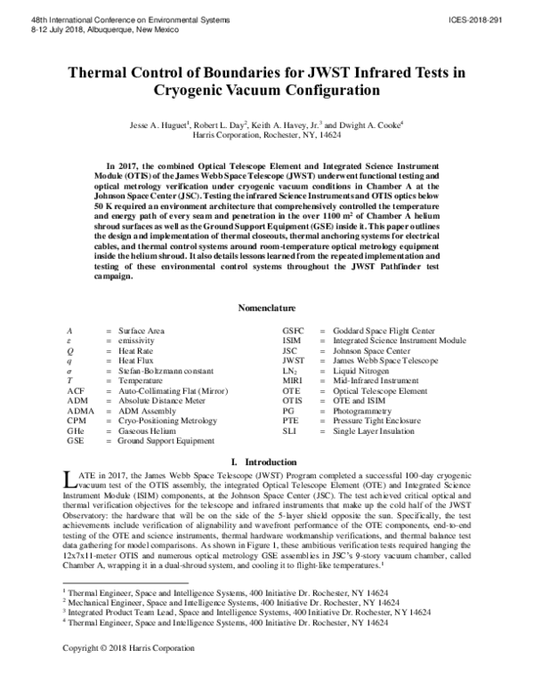 (PDF) Thermal Control of Boundaries for JWST Infrared Tests in ...