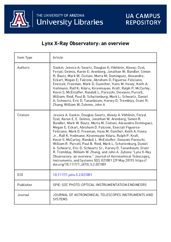 (PDF) Lynx X-Ray Observatory: an overview