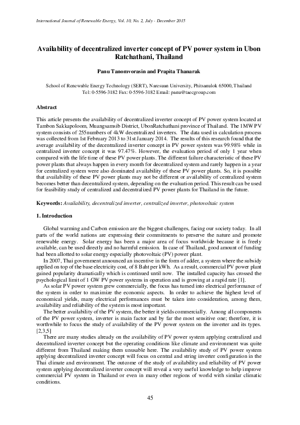 (PDF) Availability of decentralized inverter concept of PV power system ...