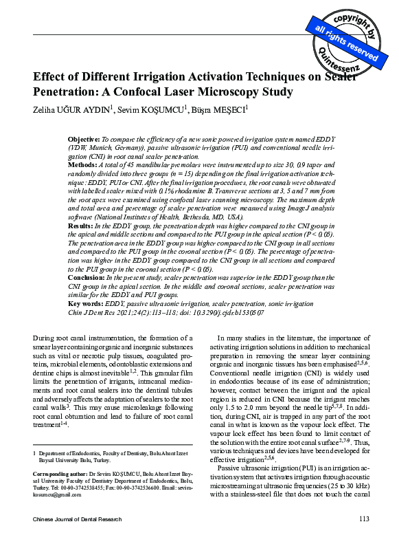 (PDF) Effect of Different Irrigation Activation Techniques on Sealer Penetration: A Confocal ...