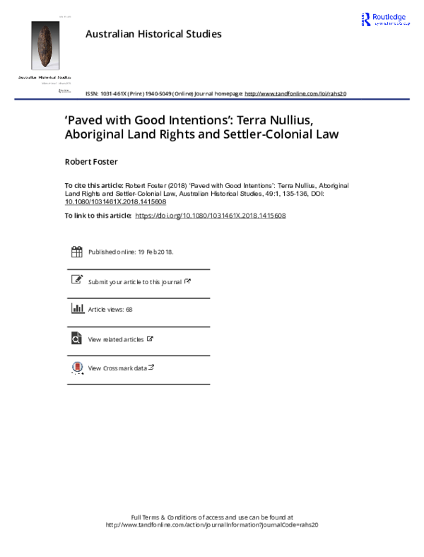 (PDF) ‘Paved with Good Intentions’: Terra Nullius, Aboriginal Land ...