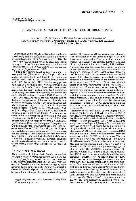 (PDF) Hematological Values for Four Species of Birds of Prey